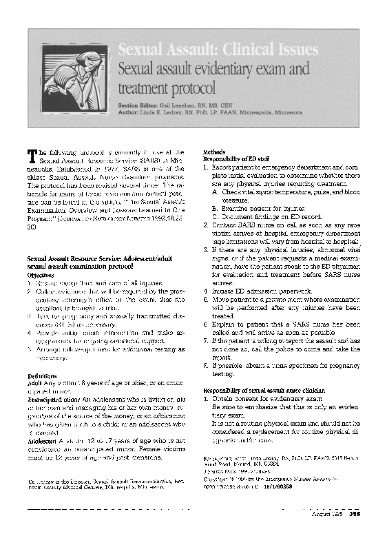 (PDF) Sexual assault evidentiary exam and treatment protocol