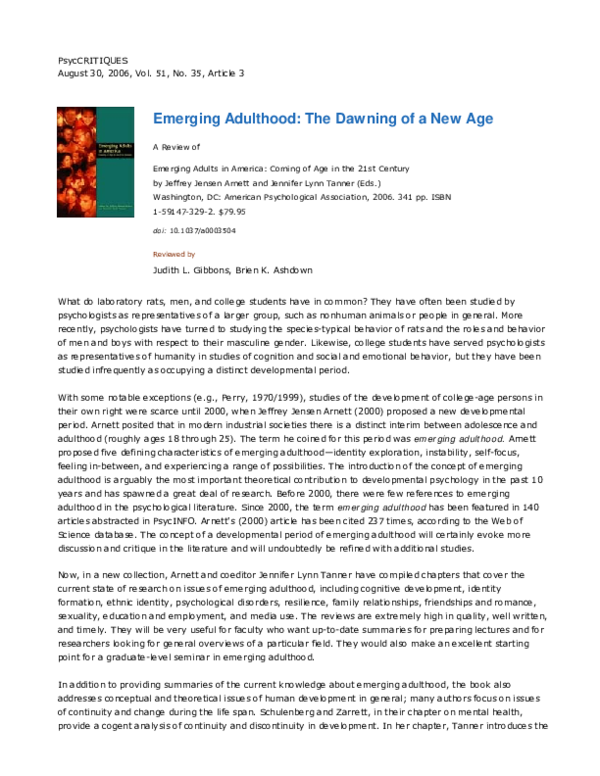 (PDF) Emerging Adults In America: Coming of Age In the 21st Century