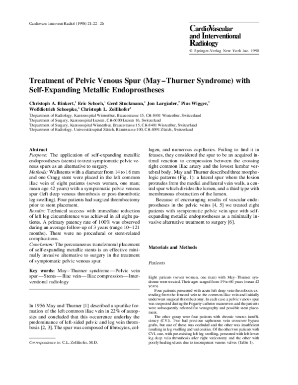(PDF) Treatment of Pelvic Venous Spur (May-Thurner Syndrome) with Self ...