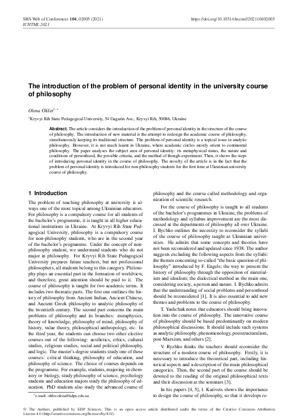 (PDF) The introduction of the problem of personal identity in the ...