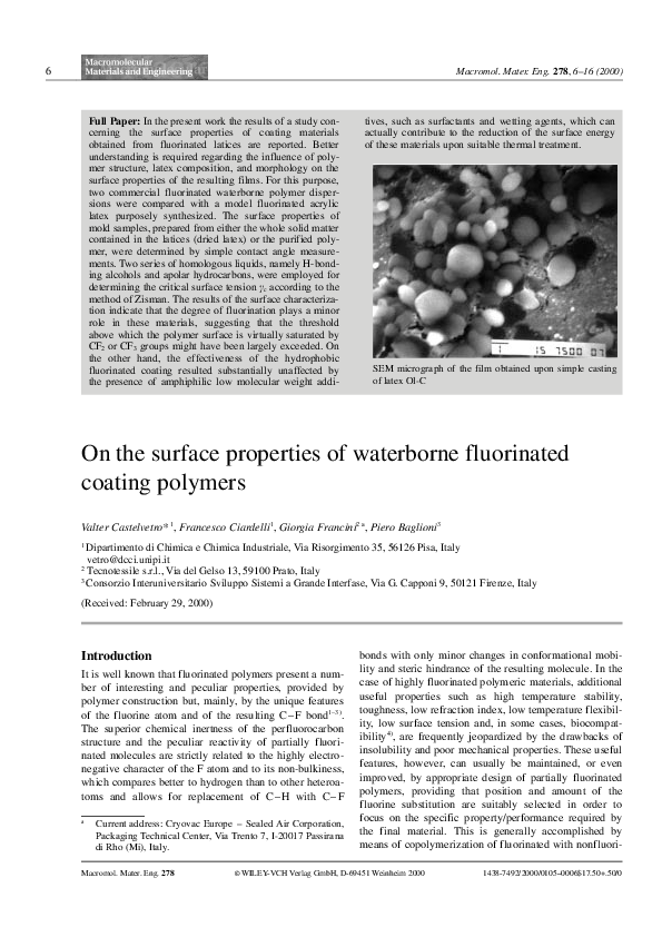 (PDF) On the surface properties of waterborne fluorinated coating polymers