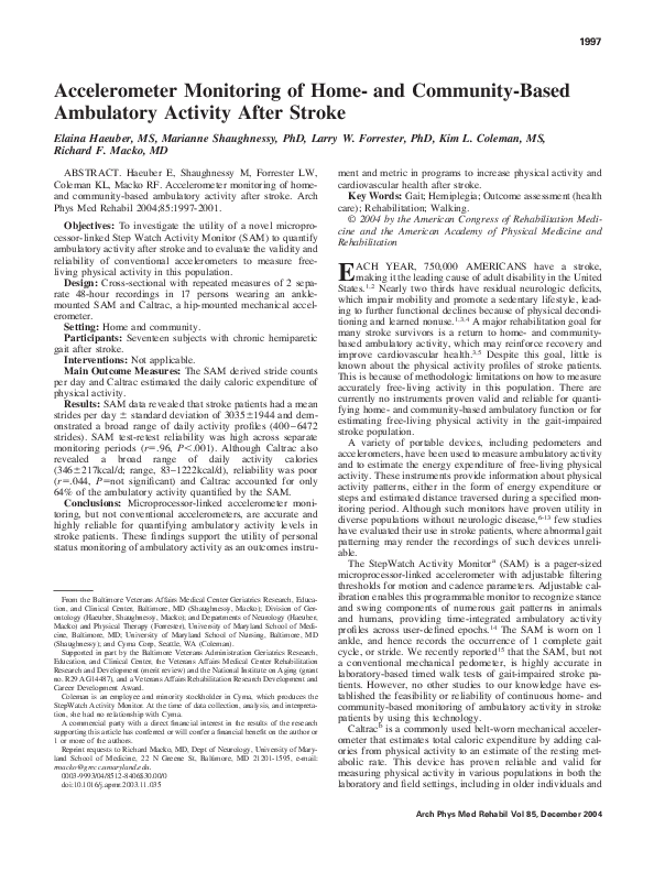 (PDF) Accelerometer monitoring of home- and community-based ambulatory ...