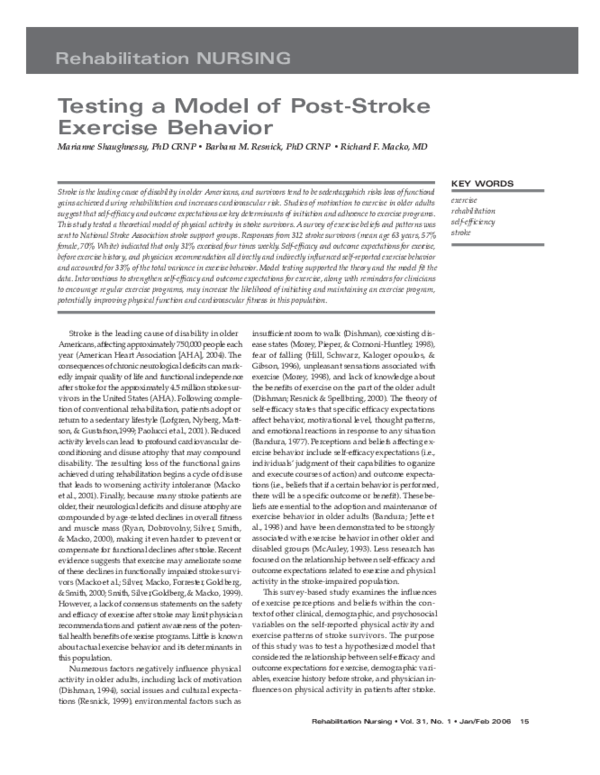 (PDF) Testing a Model of Post-Stroke Exercise Behavior