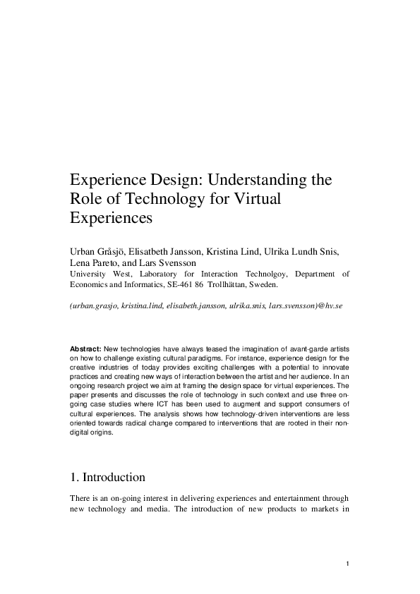 (PDF) Experience Design: Understanding the Role of Technology for ...