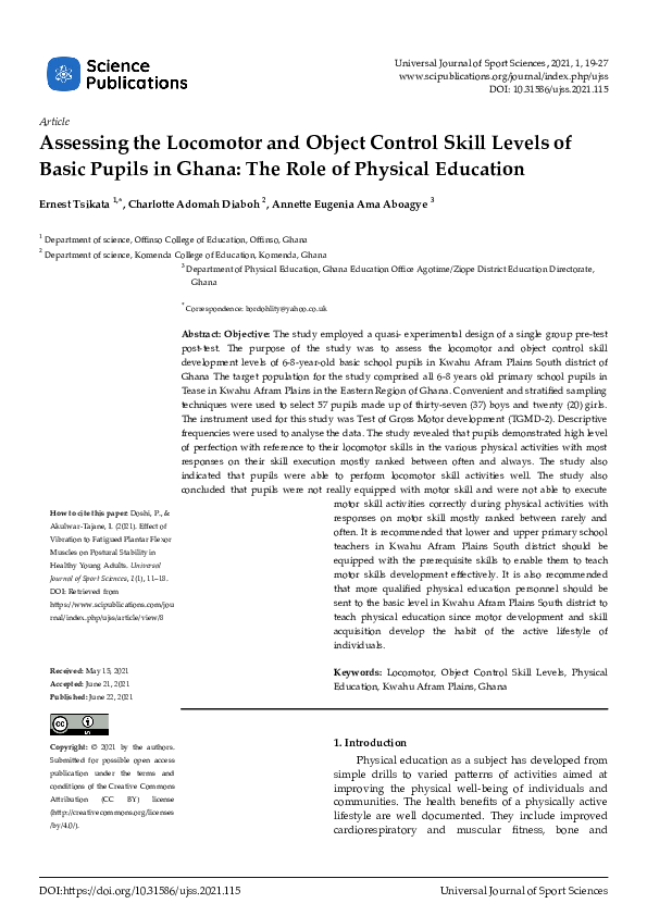 (DOC) Assessing the Locomotor and Object control skill levels of pupils ...