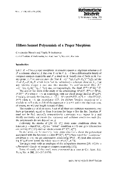 (PDF) Hilbert-Samuel polynomials of a proper morphism