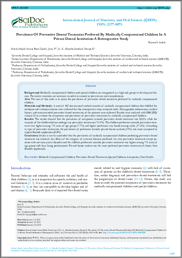 (PDF) Prevalence Of Preventive Dental Treatment Preferred By Medically ...