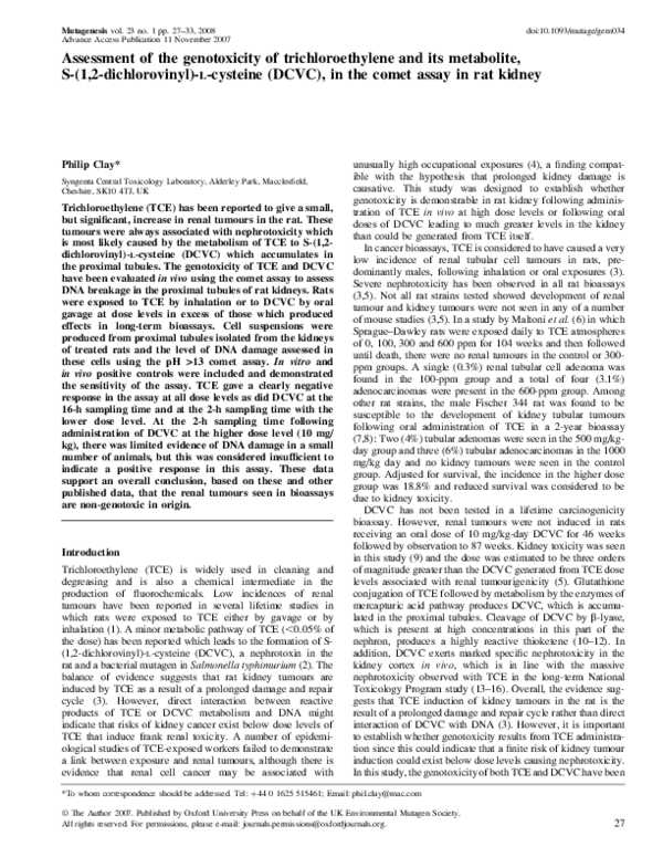 (PDF) Assessment of the genotoxicity of trichloroethylene and its metabolite, S-(1,2 ...