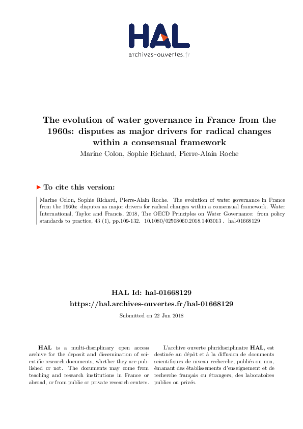 (PDF) The evolution of water governance in France from the 1960s ...