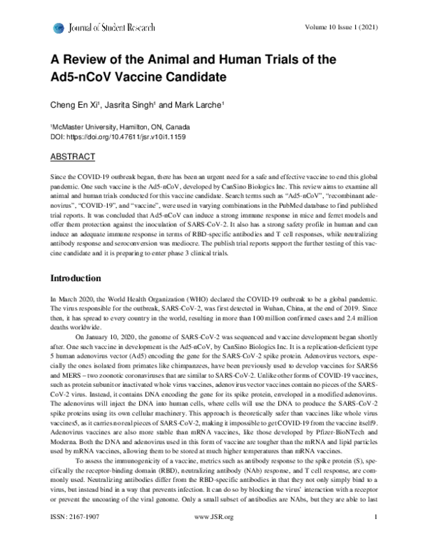 (PDF) A Review of the Animal and Human Trials of the Ad5-nCoV Vaccine ... (PDF) A Review of the Animal and Human Trials of the Ad5-nCoV Vaccine ...