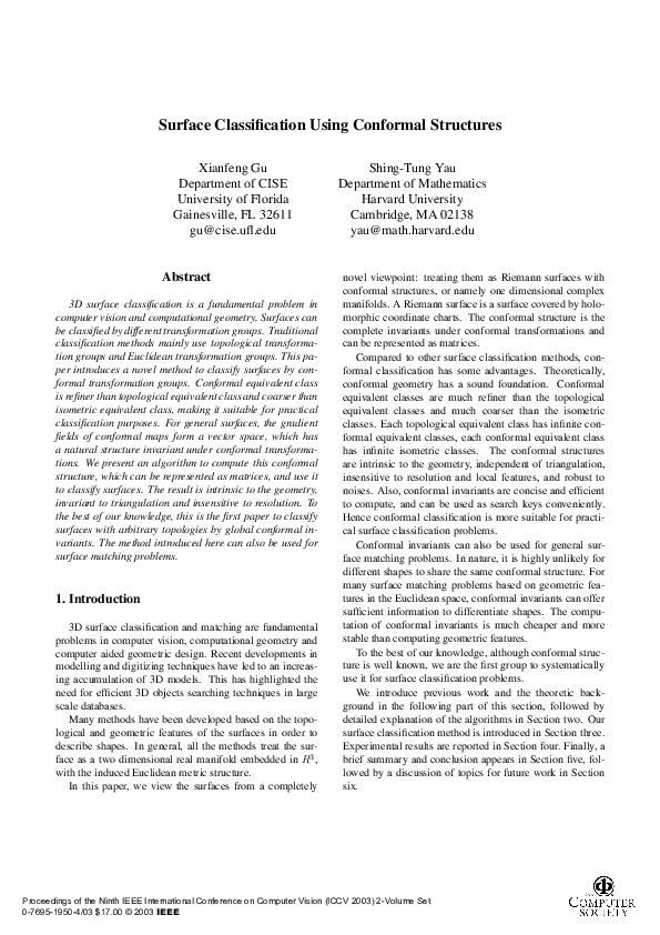(PDF) Surface classification using conformal structures