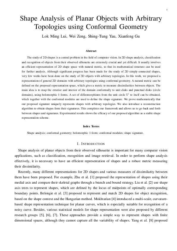 Pdf Shape Analysis Of Planar Objects With Arbitrary Topologies Using