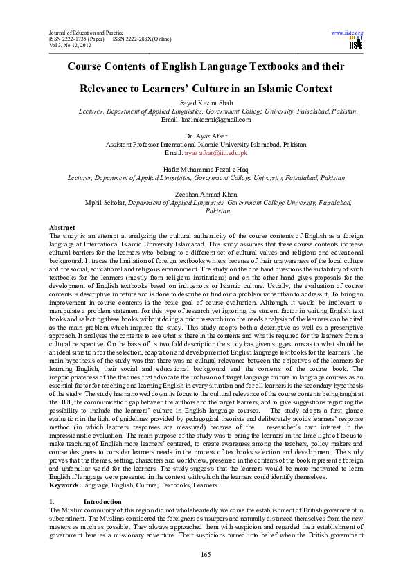 (PDF) Course Contents of English Language Textbooks and their Relevance ...