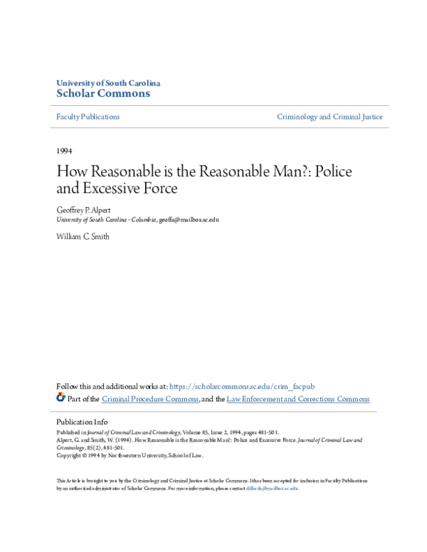 (PDF) How Reasonable Is the Reasonable Man?: Police and Excessive Force
