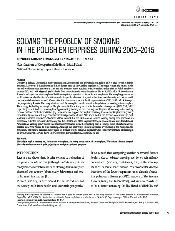 (PDF) Solving the problem of smoking in the Polish enterprises during ...