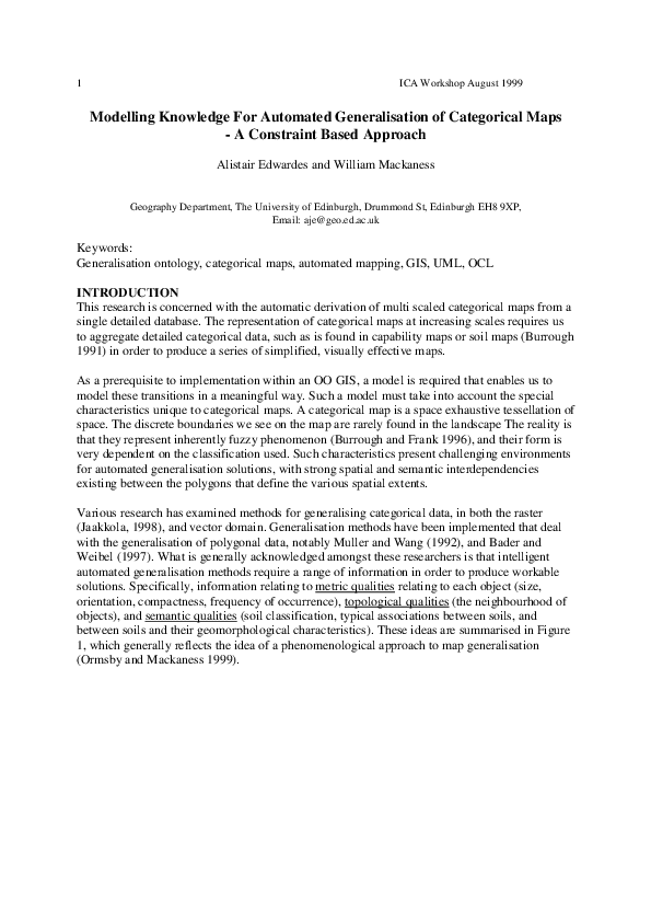 (PDF) Modelling Knowledge For Automated Generalisation of Categorical Maps - A Constraint Based ...