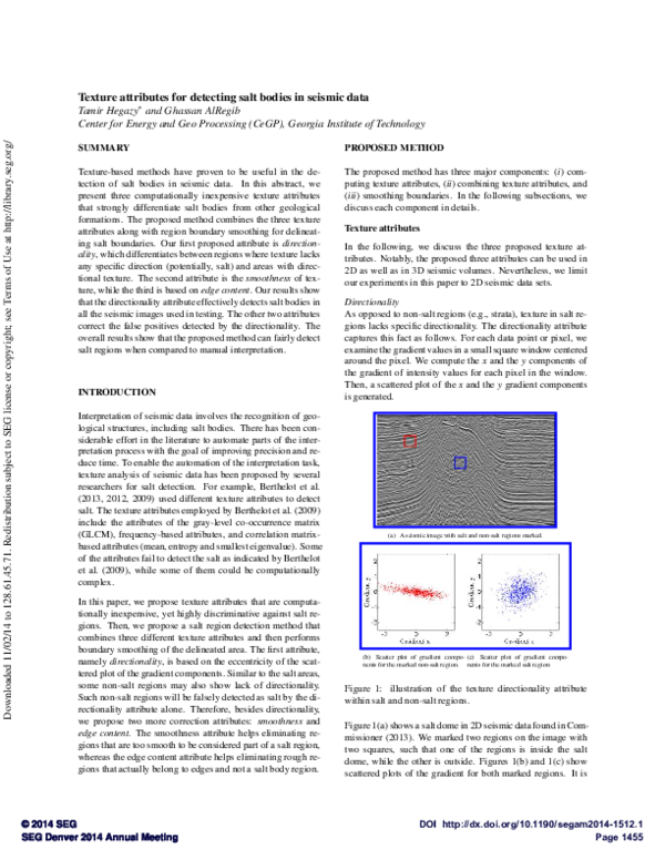 (PDF) Texture attributes for detecting salt bodies in seismic data