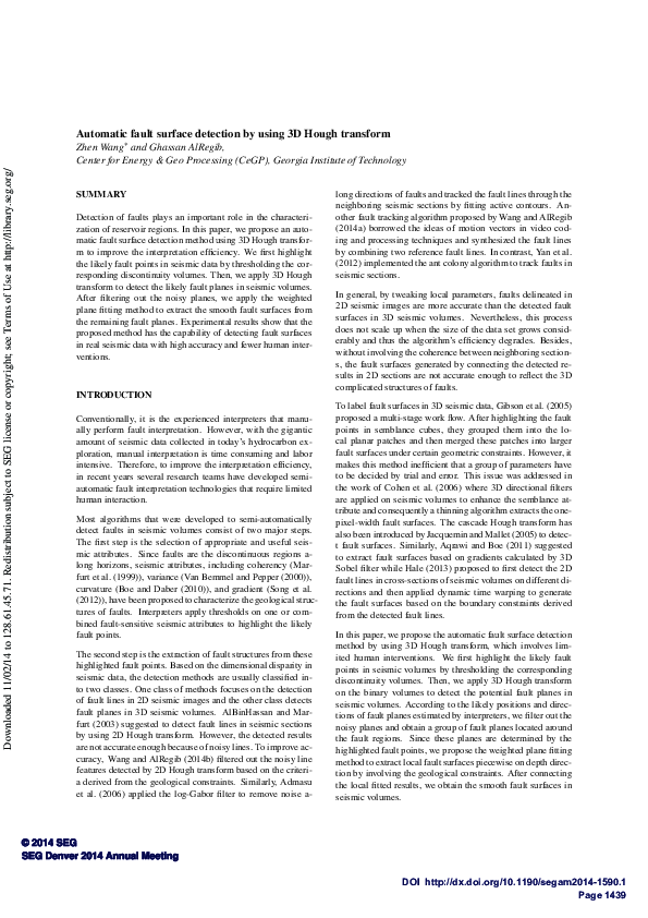 (PDF) Automatic fault surface detection by using 3D Hough transform