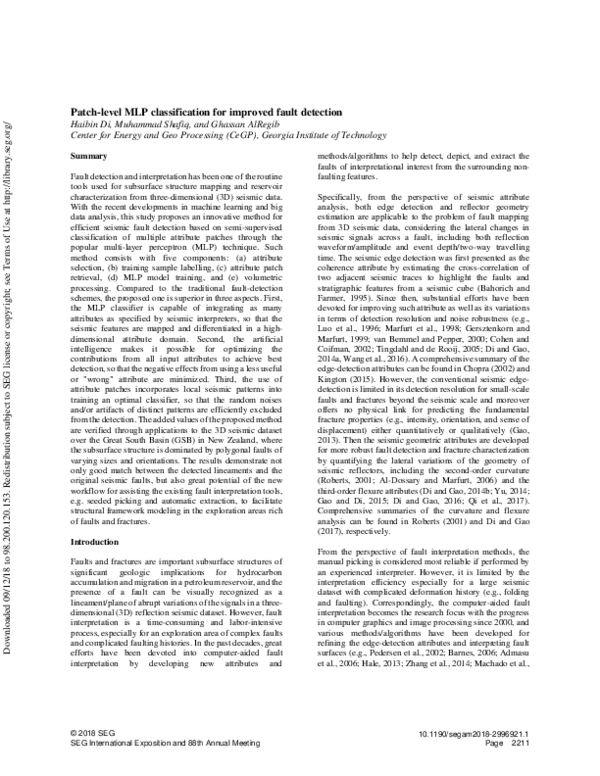 Pdf Patch Level Mlp Classification For Improved Fault Detection