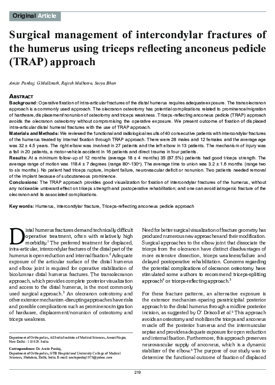 (PDF) Surgical management of intercondylar fractures of the humerus ...
