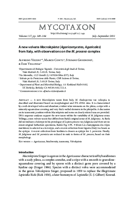 (PDF) A new volvate Macrolepiota ( Agaricomycetes , Agaricales ) from ...