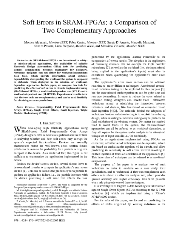 Pdf Soft Errors In Sram Fpgas A Comparison Of Two Complementary Approaches