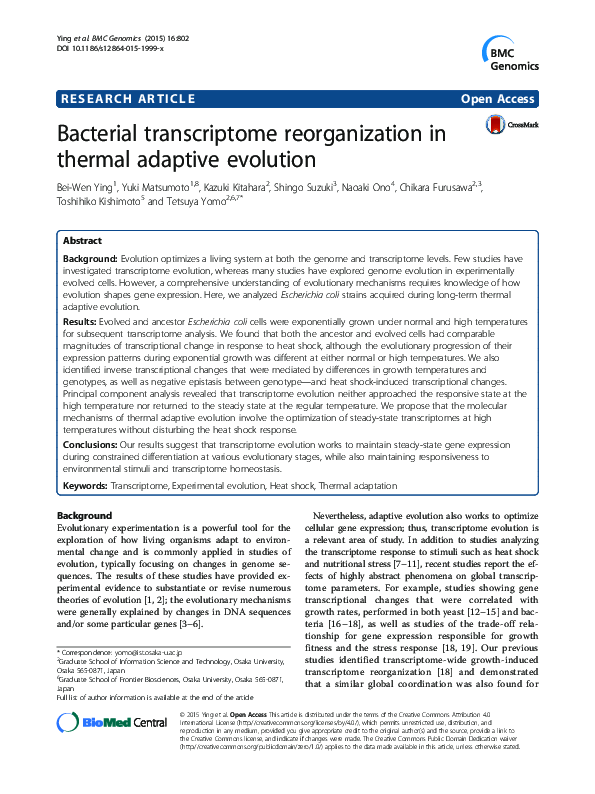 (PDF) Bacterial transcriptome reorganization in thermal adaptive evolution