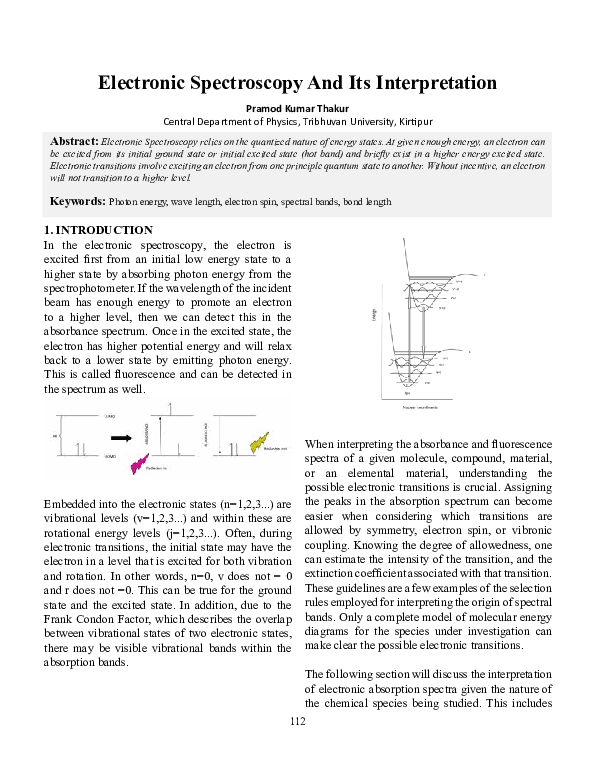 (PDF) Electronic Spectroscopy And Its Interpretation