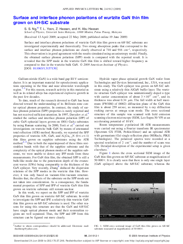 (PDF) Surface and interface phonon polaritons of wurtzite GaN thin film ...