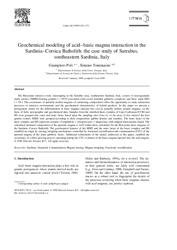 (PDF) Geochemical modeling of acid–basic magma interaction in the ...
