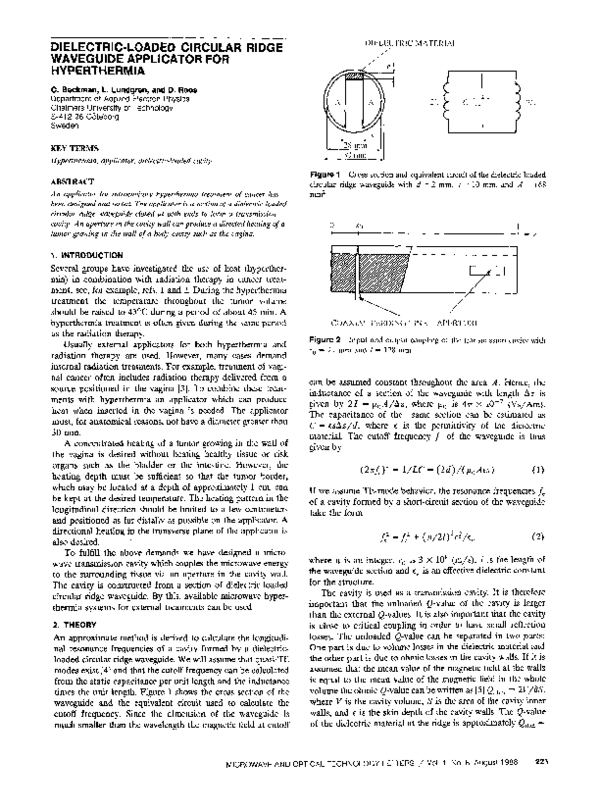 (PDF) Dielectric-loaded circular ridge waveguide applicator for hyperthermia