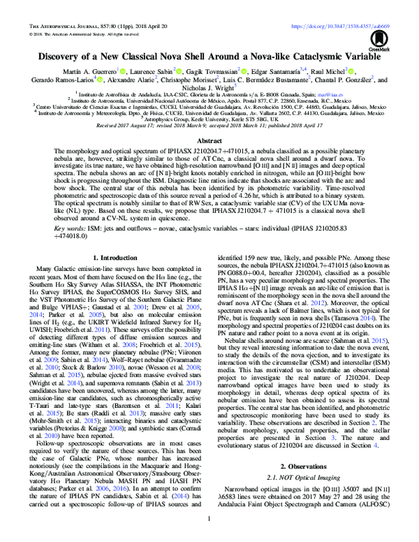 (PDF) Discovery of a New Classical Nova Shell Around a Nova-like ...
