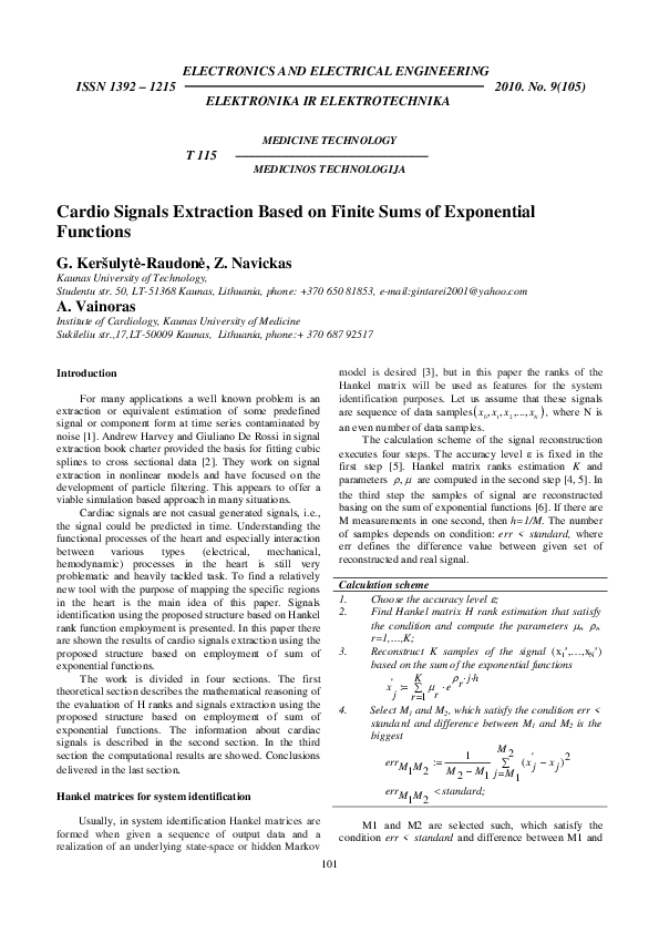 (PDF) Cardio Signals Extraction Based on Finite Sums of Exponential Functions