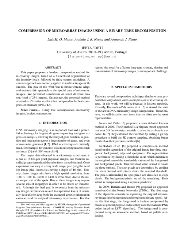 Pdf Compression Of Microarray Images Using A Binary Tree Decomposition