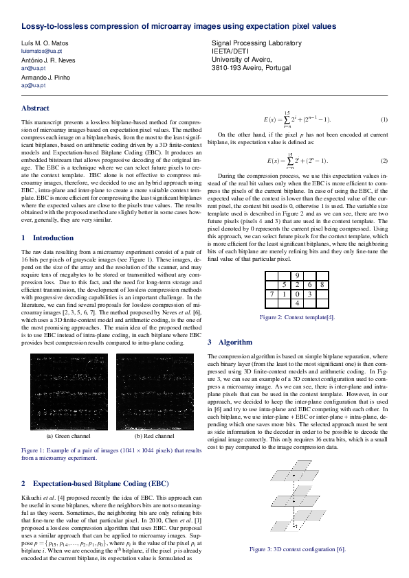 Pdf Lossy To Lossless Compression Of Microarrays Images Using Expectation Pixel Values