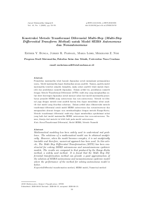 Pdf Konstruksi Metode Transformasi Diferensial Multi Step Multi Step