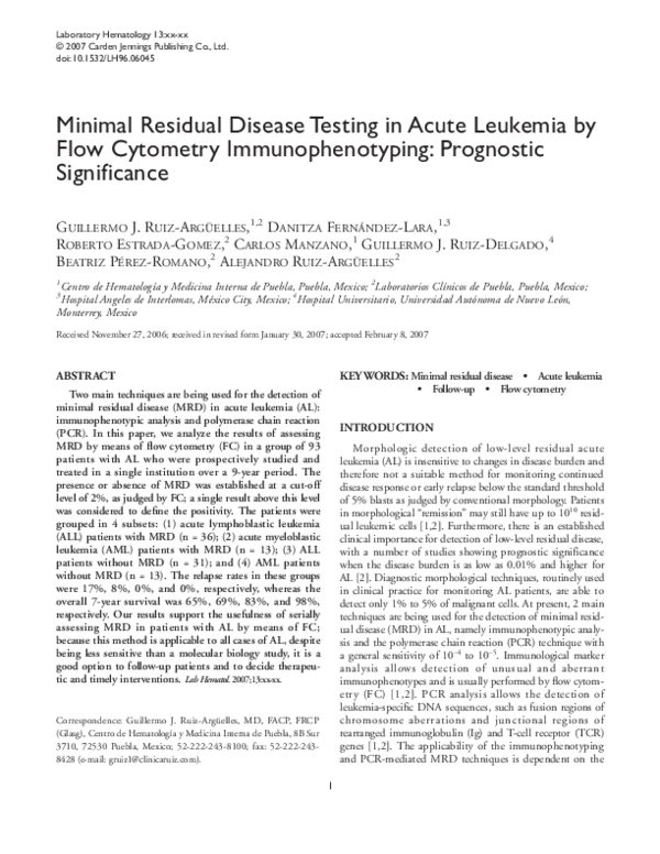 (PDF) Minimal Residual Disease Testing in Acute Leukemia by Flow ...