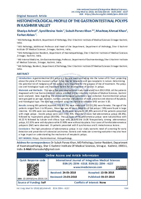 (PDF) Histopathological Profile of the Gastrointestinal Polyps in ...