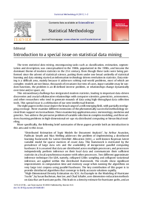 (PDF) Introduction to a special issue on statistical data mining