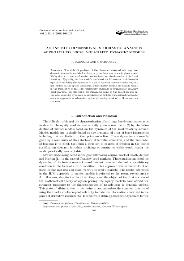 Pdf An Infinite Dimensional Stochastic Analysis Approach To Local