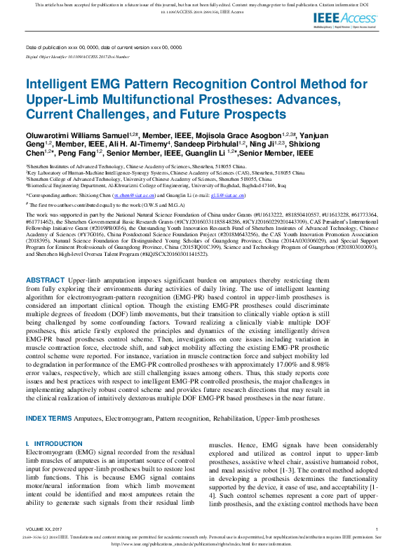 (PDF) Intelligent EMG Pattern Recognition Control Method for Upper-Limb Multifunctional ...