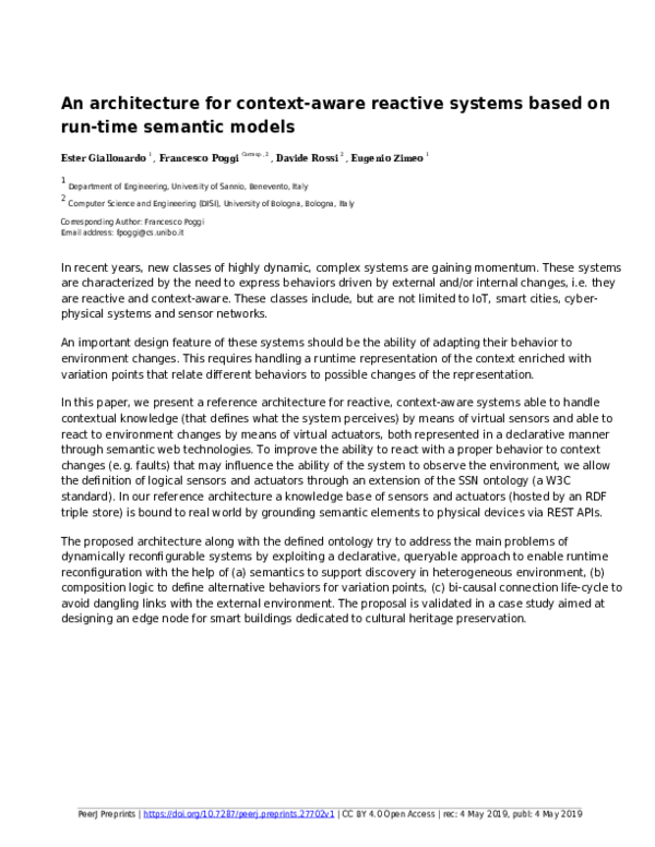 (PDF) An architecture for context-aware reactive systems based on run-time semantic models