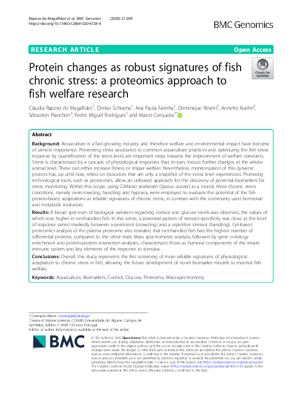 (PDF) Protein changes as robust signatures of fish chronic stress: a ...