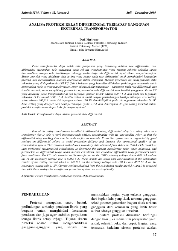 (PDF) Analisa Proteksi Relay Differensial Terhadap Gangguan Eksternal ...