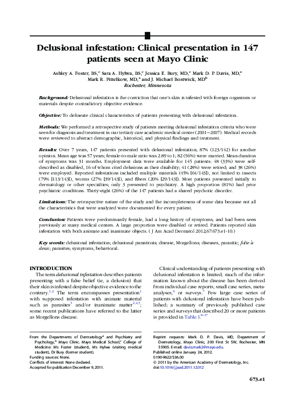 (PDF) Delusional infestation: Clinical presentation in 147 patients ...