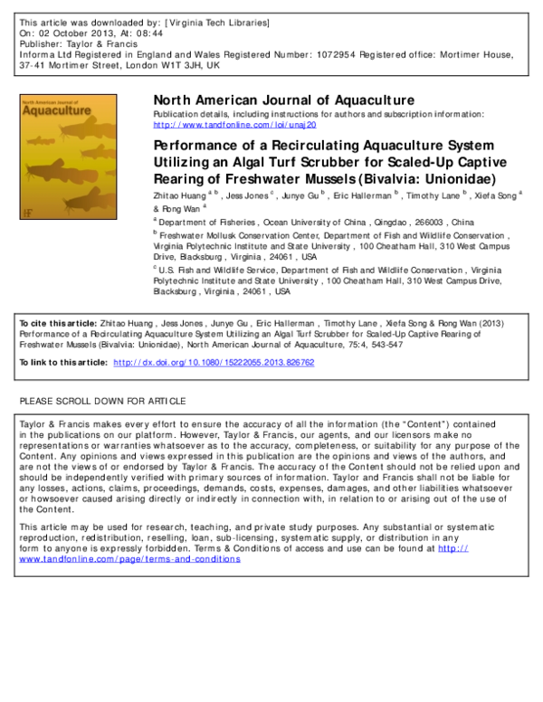 (PDF) Performance of a Recirculating Aquaculture System Utilizing an ...