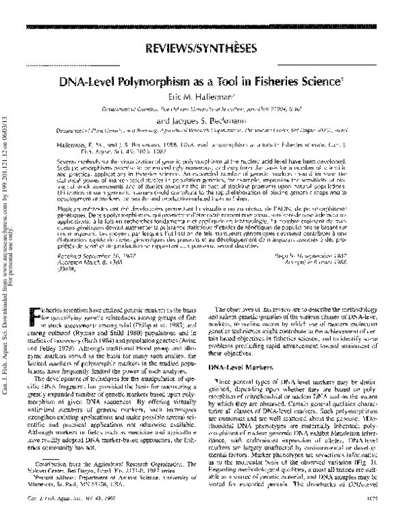 (PDF) DNA-Level Polymorphism as a Tool in Fisheries Science | Eric ...