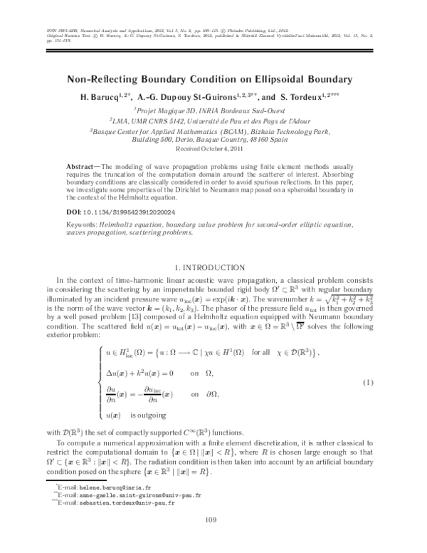 Pdf Non Reflecting Boundary Condition On Ellipsoidal Boundary
