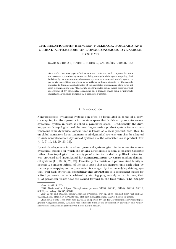 Pdf Relation Between Pullback And Global Attractors Of Nonautonomous Dynamical Systems
