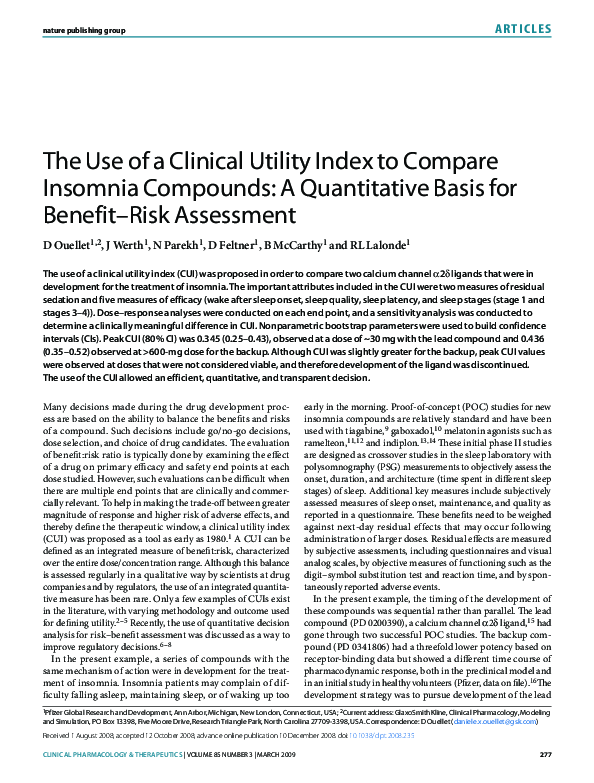 (PDF) The use of a clinical utility index to compare insomnia compounds ...